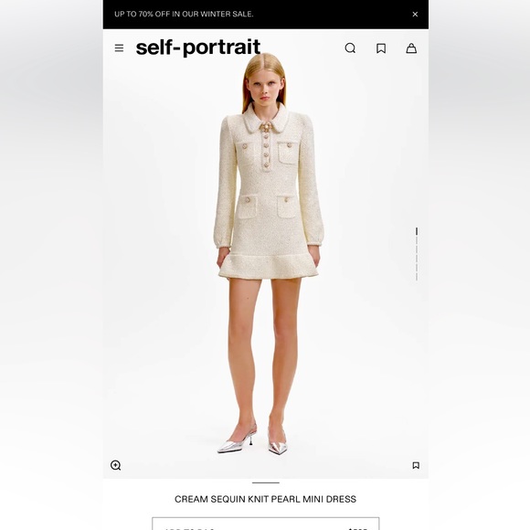 Self-Portrait | Dresses | Self Portrait Cream Sequin Knit Pearl Mini ...